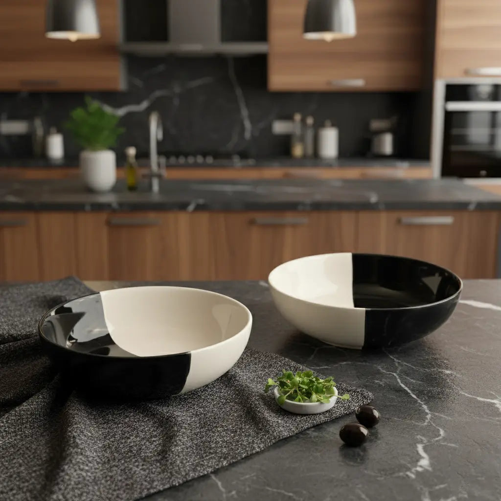 Premium Fifty Fifty Ceramic Bowl Set of 2 | BlackCarrot