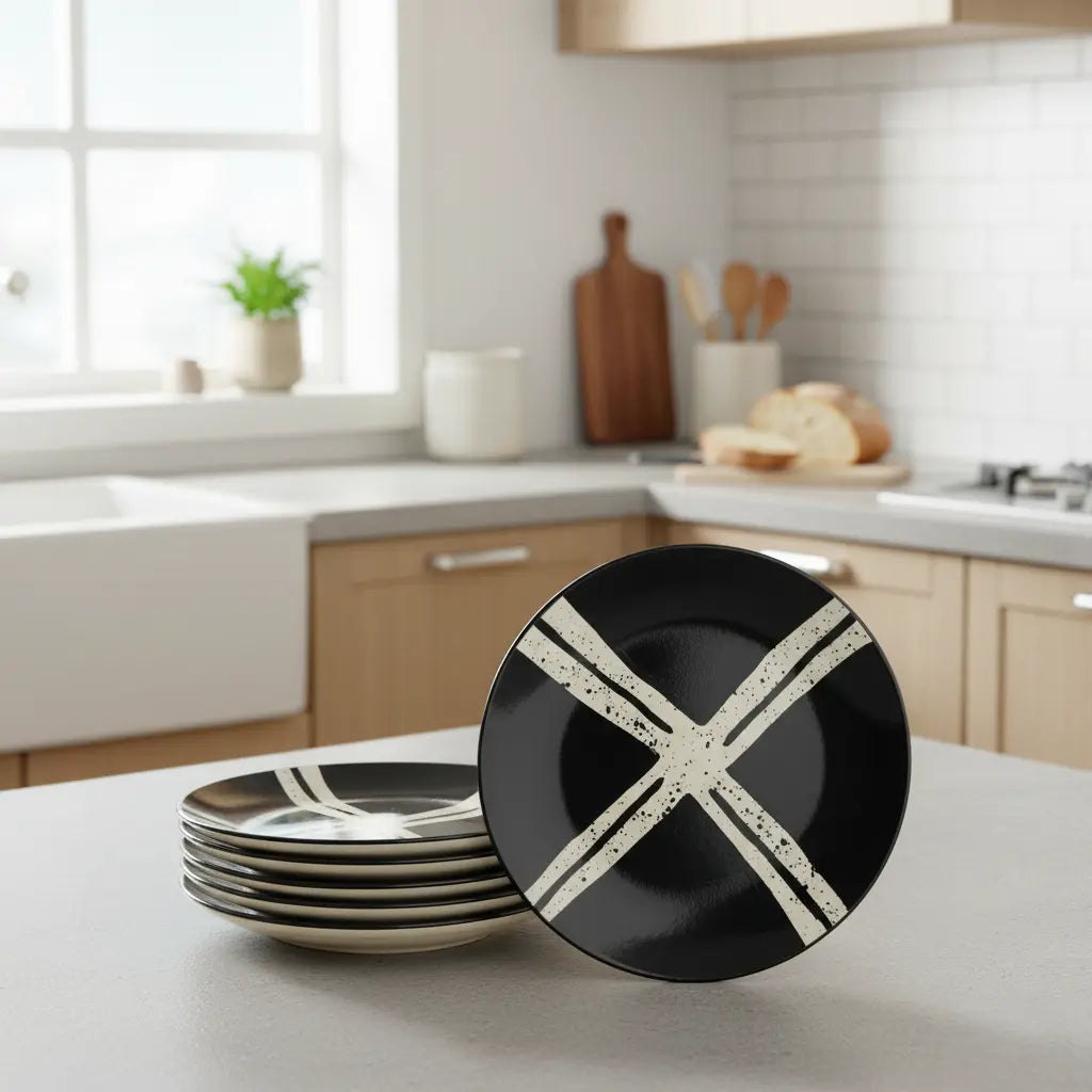 Black Splash Premium Ceramic Quarter Plates Set of 6|BlackCarrot