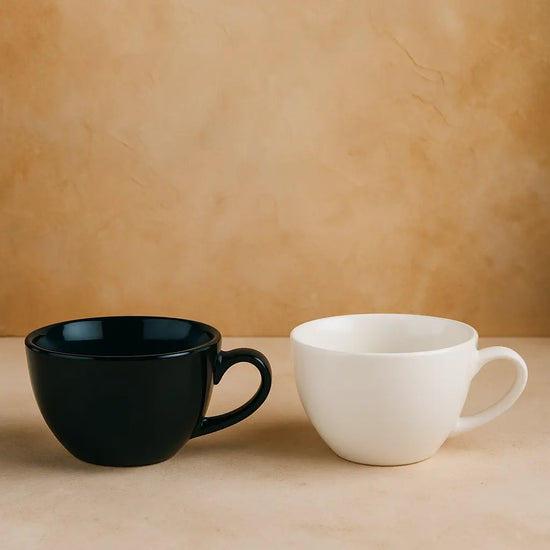 White & Black Porcelain Coffee Mugs – Minimalist Set | BlackCarrot