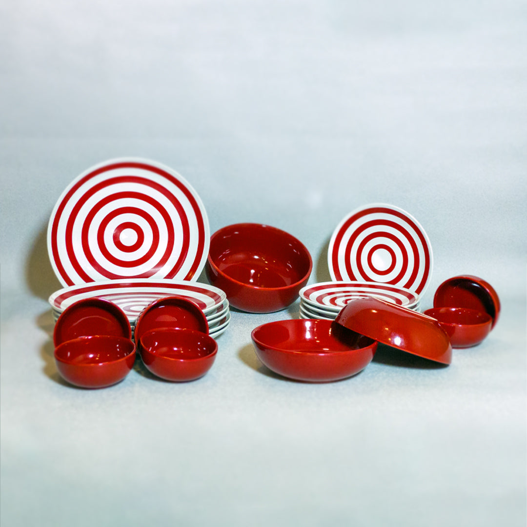 BlackCarrot 21 Pcs Handcrafted Red Ceramic Dinner Set